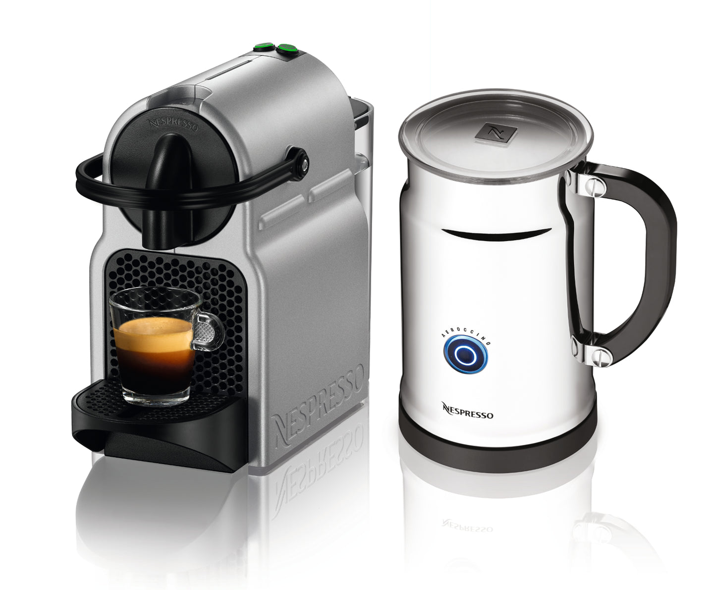Nespresso Inissia D40 in Silver and Aeroccino Plus – Whole Latte Love